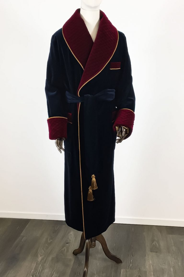 Men's Dark Red Blue Velvet Robe Dressing Gown Smoking Jacket | Baturina ...