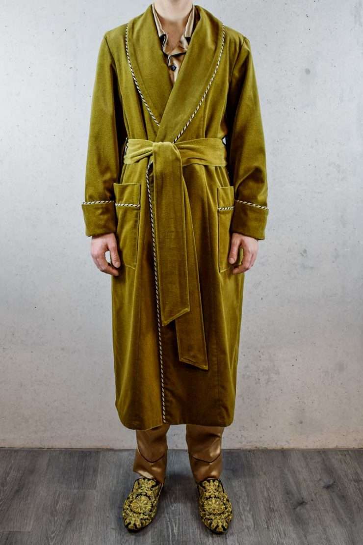 Men’s Bathrobe Olive Green Velvet | Baturina Homewear