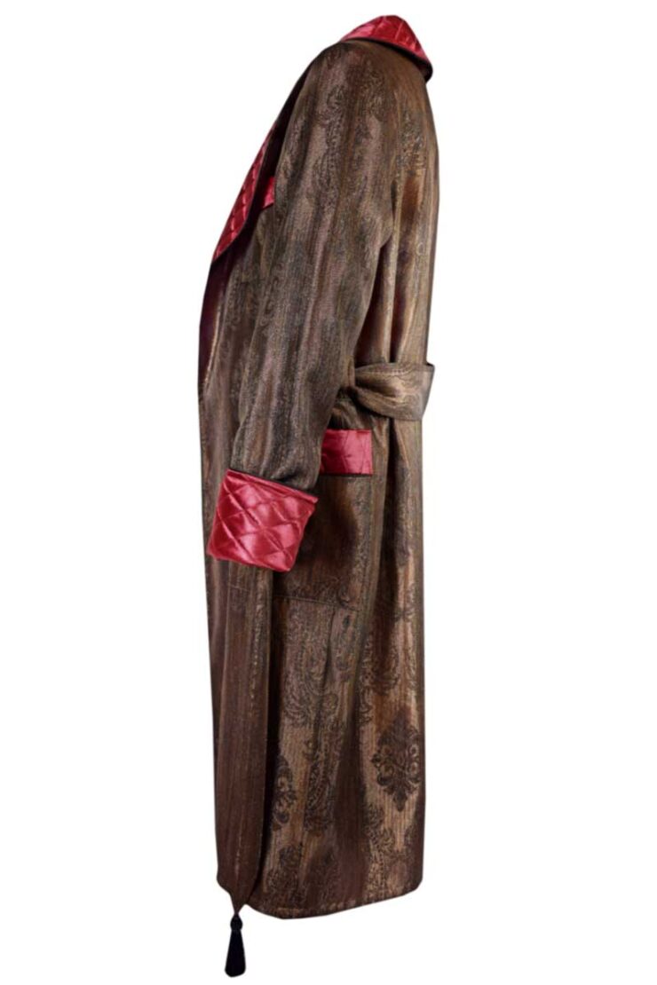 Men's Gold Burgundy Dressing Gown Smoking Robe | Baturina Homewear