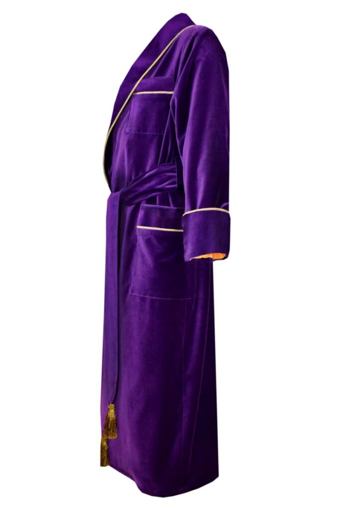 Mens Purple Velvet Robe Traditional Dressing Gown | Baturina Homewear
