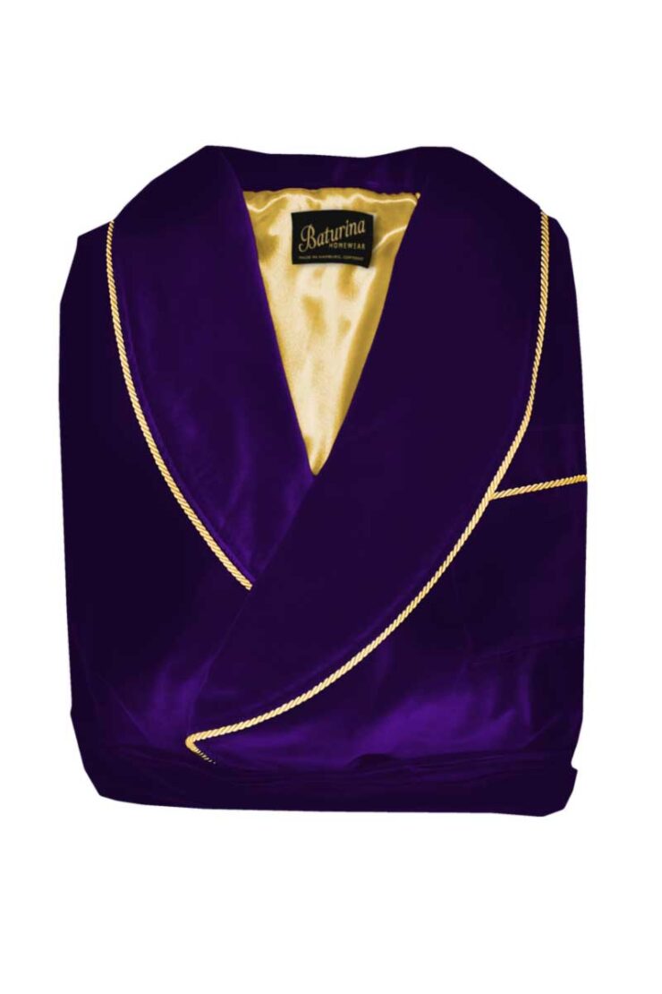 Mens Purple Velvet Robe Traditional Dressing Gown | Baturina Homewear