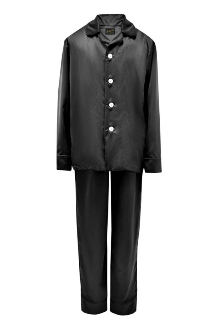 Men's Pure Silk Pajamas Set Black Satin | Baturina Homewear
