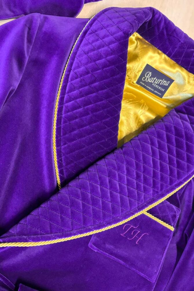 Men's Purple Velvet Smoking Jacket, Bespoke Silk Robe | Baturina Homewear