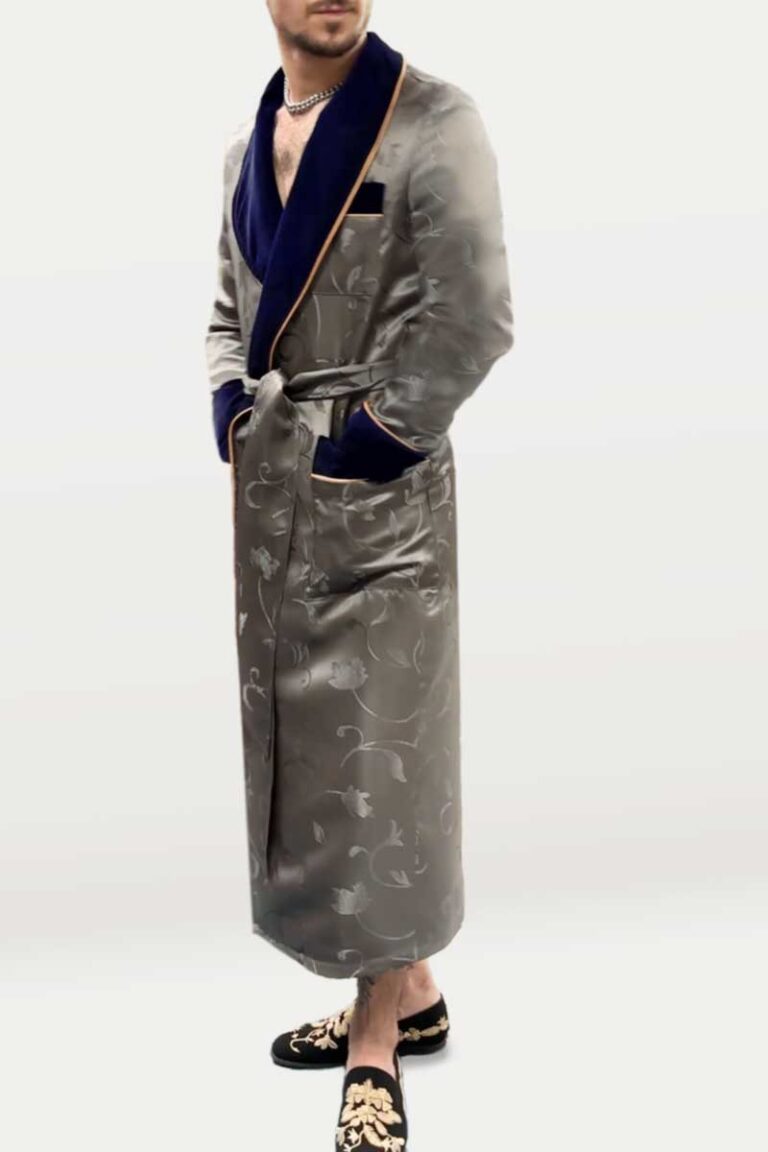 Mens Smoking Jacket Red Floral Dressing Gown | Baturina Homewear